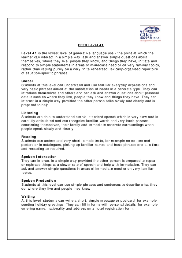 (PDF) CEFR Level A1