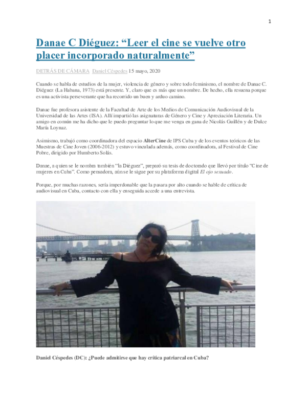 (PDF) Entrevista a Danae C Dieguez. Cine cubano y feminismo.
