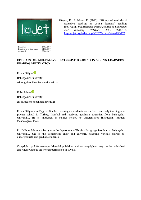 (PDF) EFFICACY OF MULTI-LEVEL EXTENSIVE READING IN YOUNG LEARNERS’ READING MOTIVATION