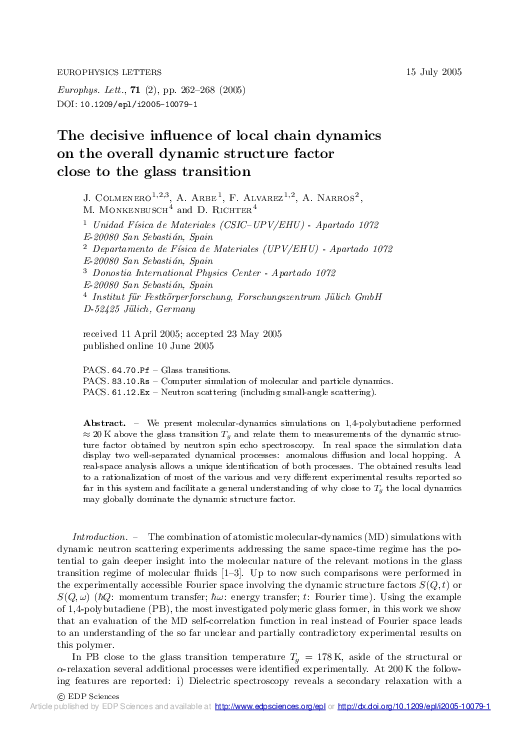(PDF) The decisive influence of local chain dynamics on the overall dynamic structure factor ...