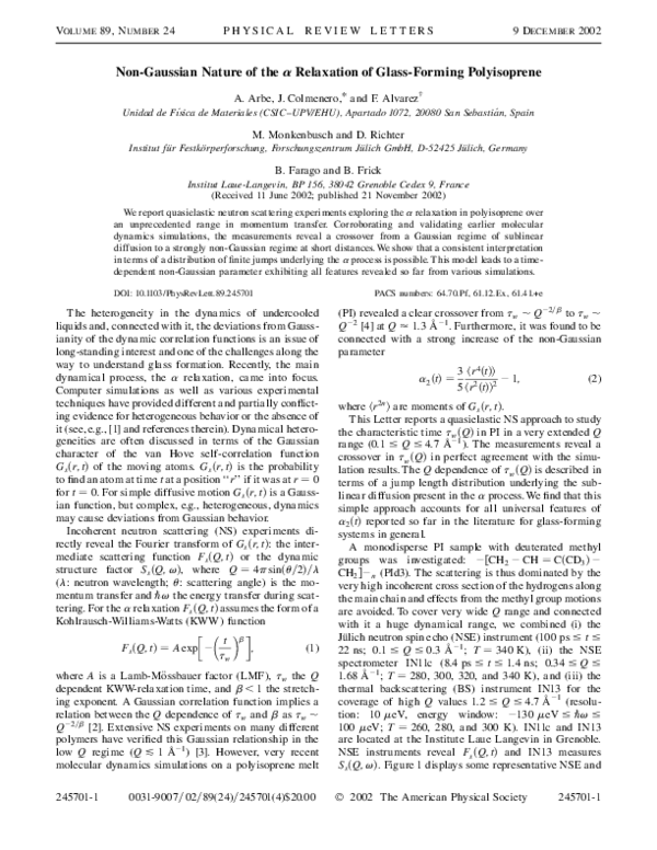 (PDF) Non-Gaussian nature of the alpha relaxation of glass-forming ...