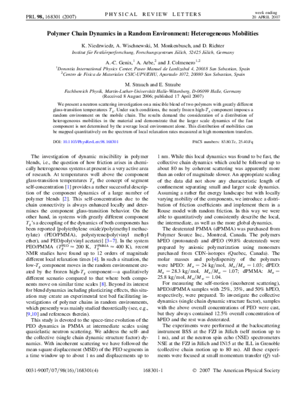 (PDF) Polymer Chain Dynamics in a Random Environment: Heterogeneous ...