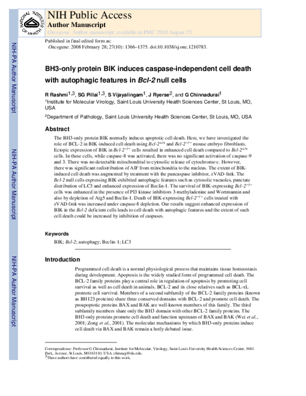 (PDF) BH3-only protein BIK induces caspase-independent cell death with ...