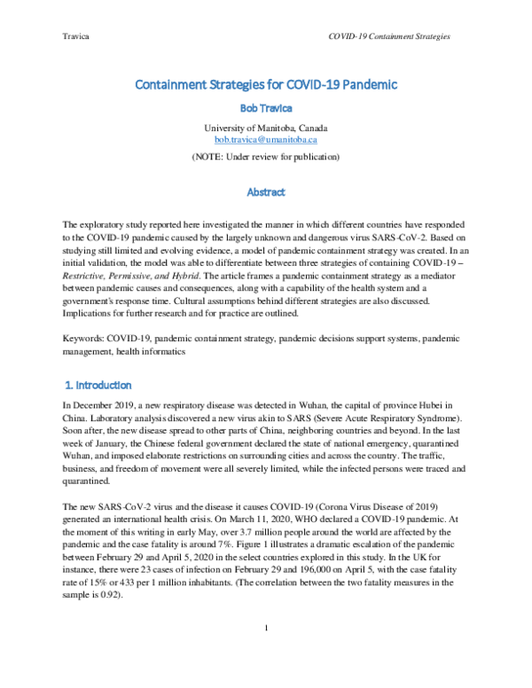(PDF) Containment Strategies for COVID-19 Pandemic
