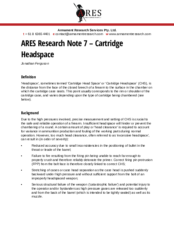 (PDF) ARES Research Note 7 - Cartridge Headspace