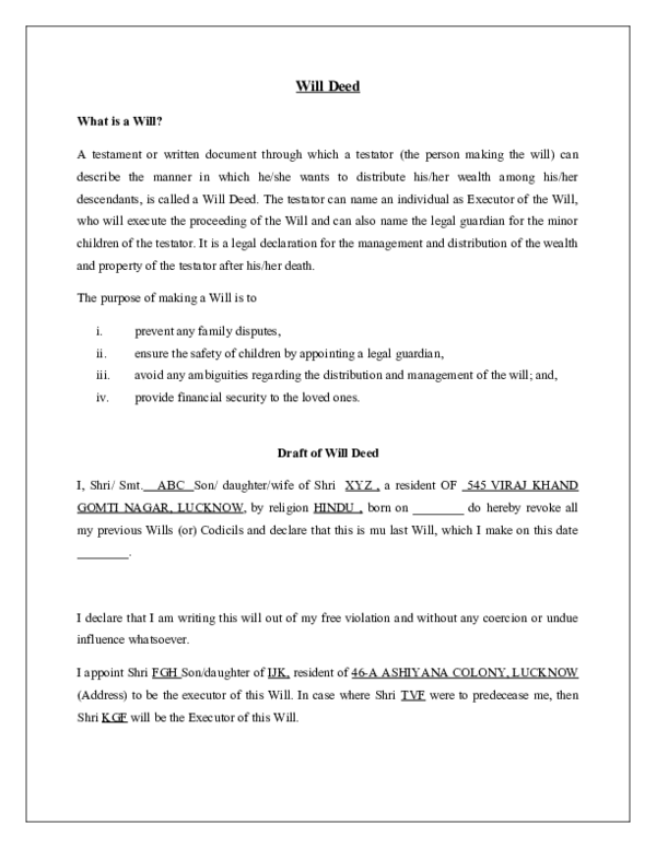 (DOC) Will Deed What is a Will