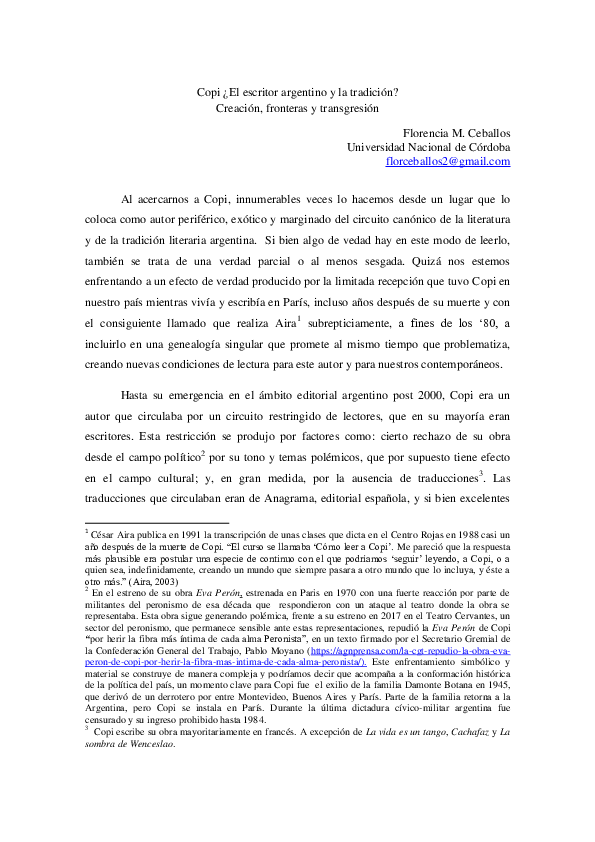 (PDF) Copi ¿El escritor argentino y la tradición? Creación, fronteras y ...