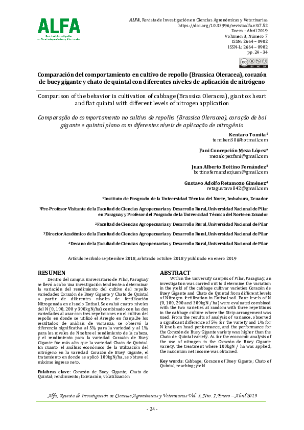 (PDF) Comparación del comportamiento en cultivo de repollo (Brassica ...