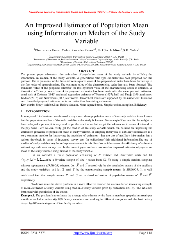 Pdf An Improved Estimator Of Population Mean Using Information On