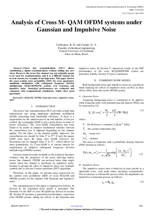 (PDF) IJERT-Analysis of Cross M- QAM OFDM systems under Gaussian and Impulsive Noise