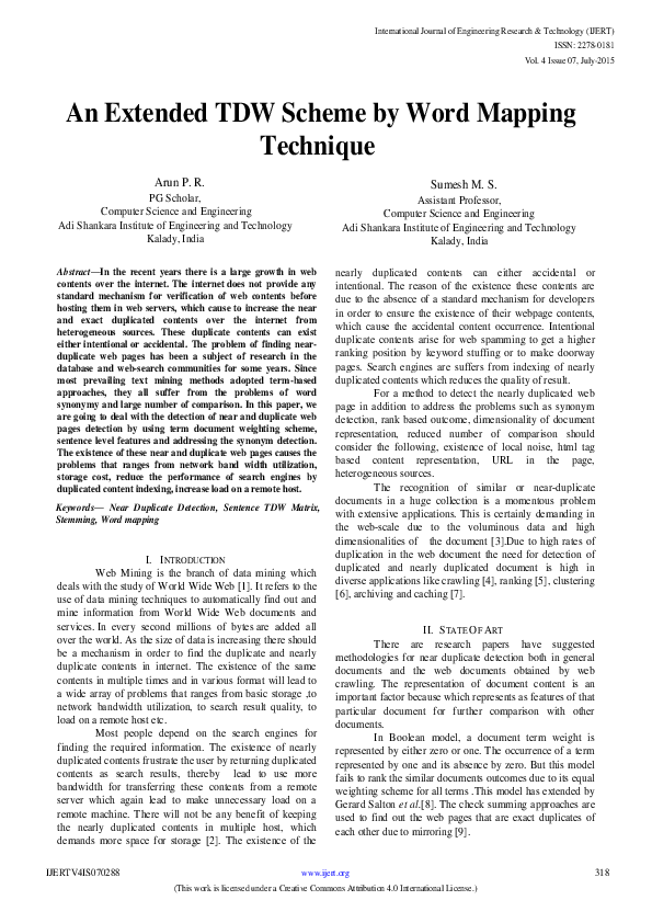(PDF) IJERT-An Extended TDW Scheme by Word Mapping Technique