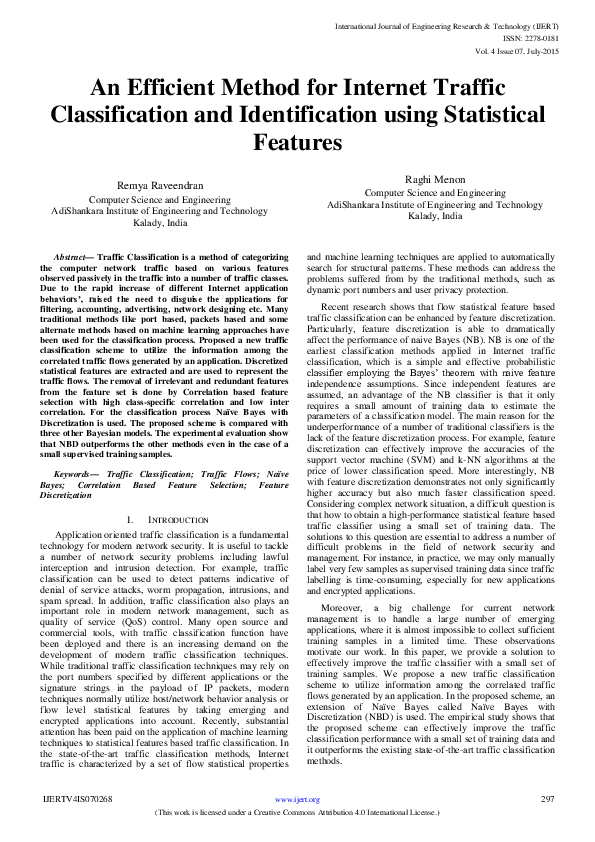 Pdf Ijert An Efficient Method For Internet Traffic Classification And Identification Using