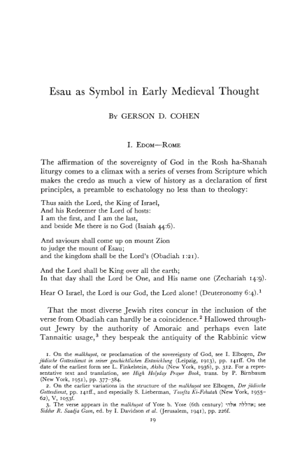 (PDF) Gerson D. Cohen, “Esau as Symbol in Early Medieval Thought,” in ...