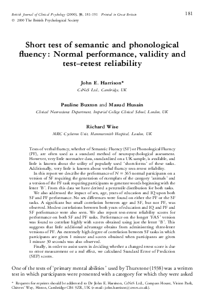 (PDF) Short test of semantic and phonological fluency: normal ...