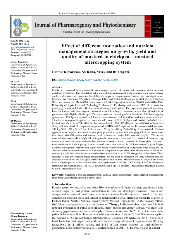 (PDF) Effect of different row ratios and nutrient management strategies on growth, yield and ...