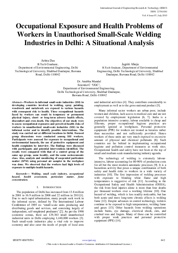 (PDF) IJERT-Occupational Exposure and Health Problems of Workers in ...