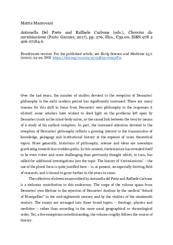 (PDF) Antonella Del Prete and Raffaele Carbone, eds., Chemins du ...