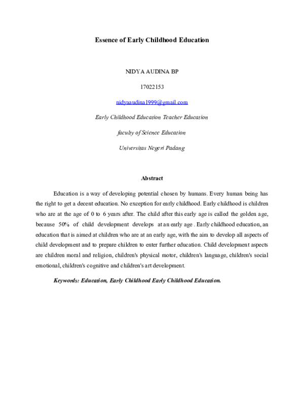 (DOC) Essence of Early Childhood Education