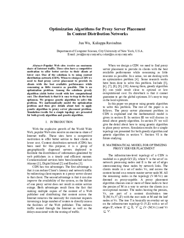 (PDF) Optimization Algorithms for Proxy Server Placement In Content Distribution Networks
