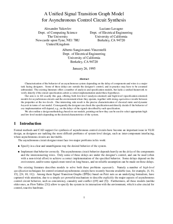Pdf A Unified Signal Transition Graph Model For Asynchronous Control Circuit Synthesis