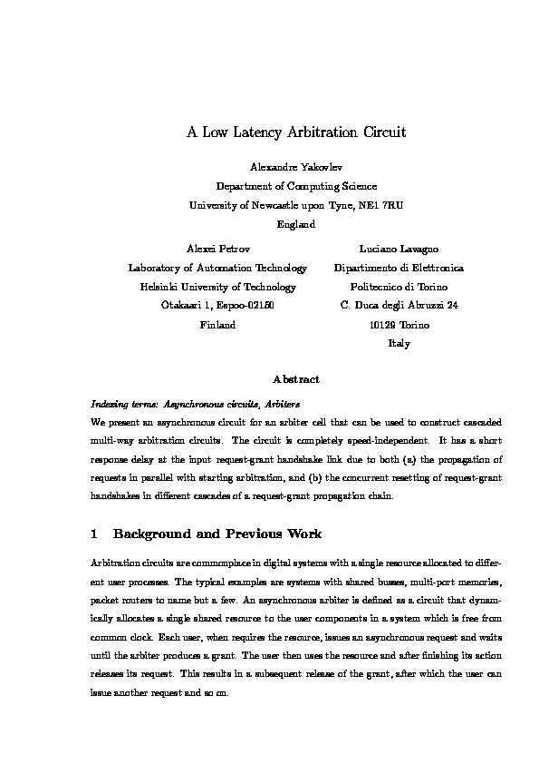 Pdf A Low Latency Asynchronous Arbitration Circuit