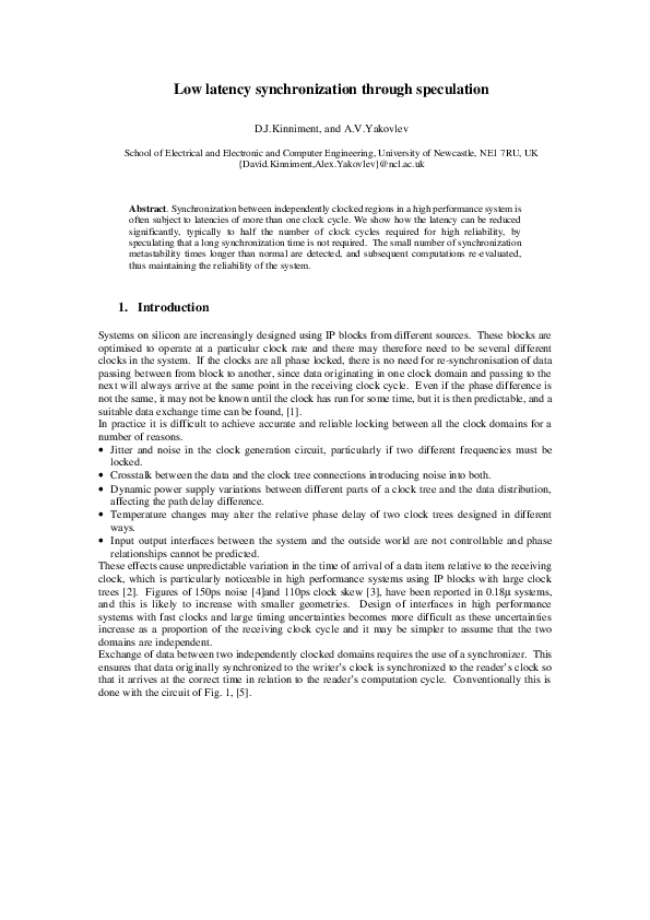 (PDF) Low Latency Synchronization Through Speculation