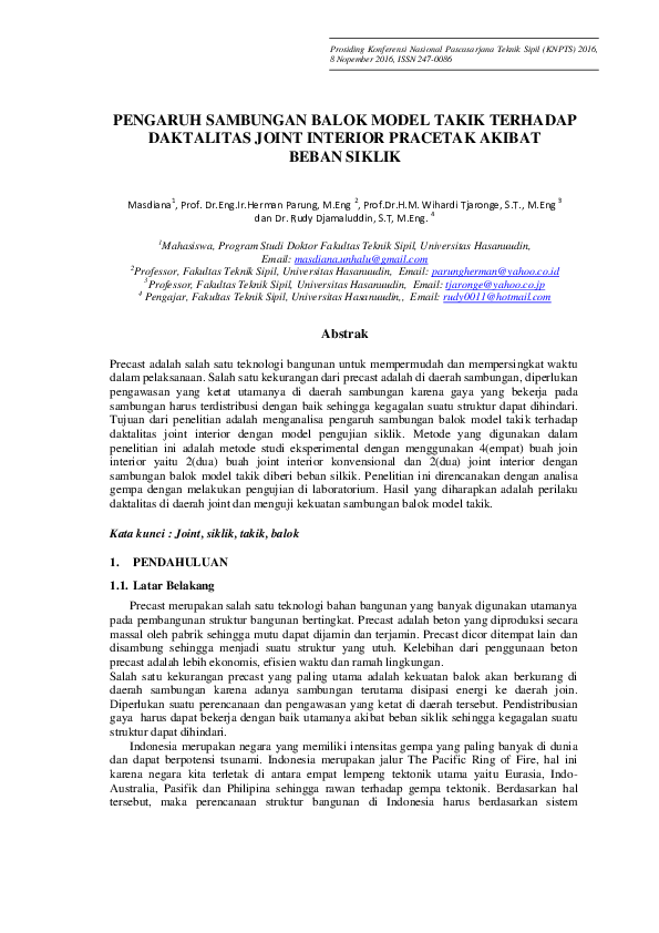 (PDF) PENGARUH SAMBUNGAN BALOK MODEL TAKIK TERHADAP DAKTALITAS JOINT ...