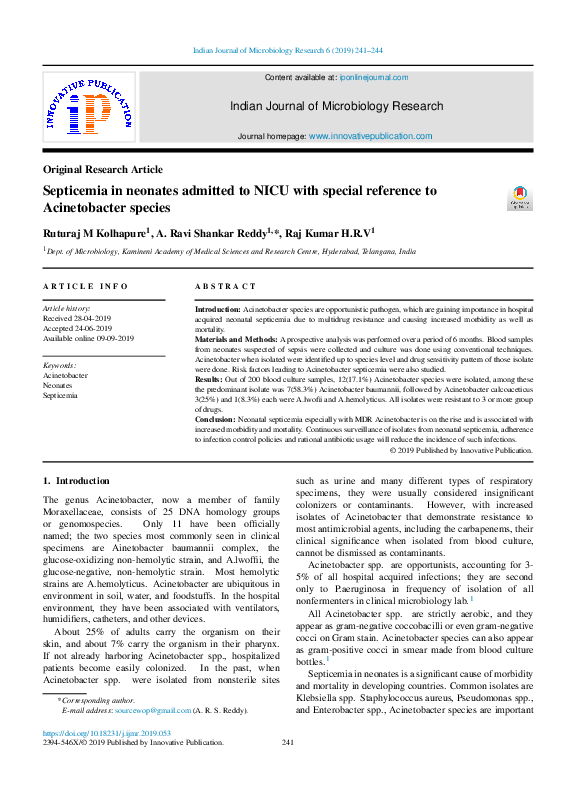 (PDF) Septicemia in neonates admitted to NICU with special reference to ...