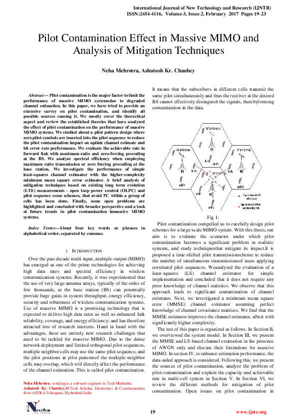 (PDF) Pilot Contamination Effect in Massive MIMO and Analysis of Mitigation Techniques