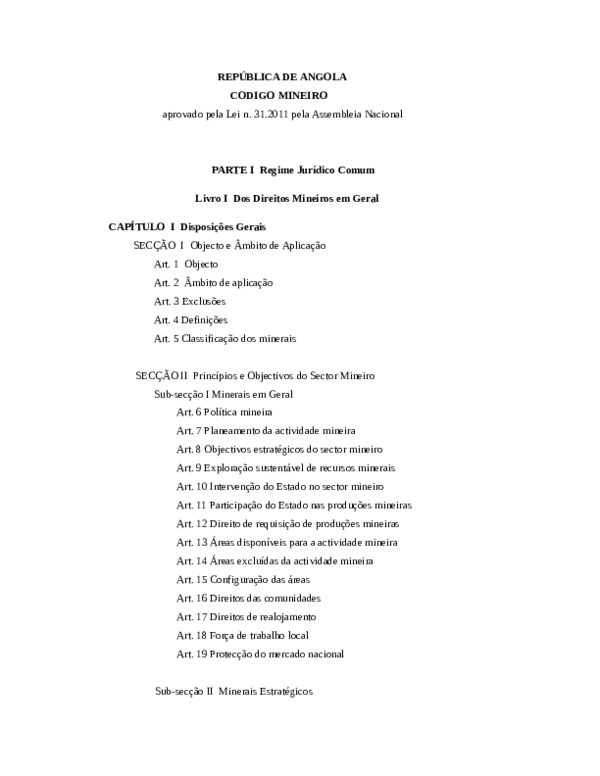 (PDF) Código Mineiro Angolano (Angolan Mining Law)
