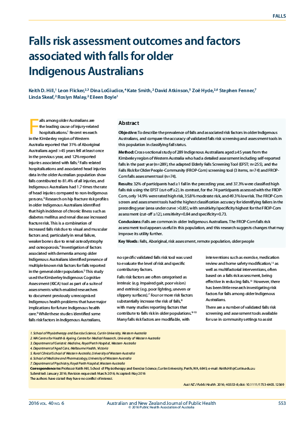 (PDF) Falls risk assessment outcomes and factors associated with falls ...