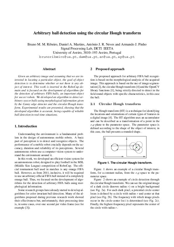 (PDF) Arbitrary ball detection using the circular Hough transform