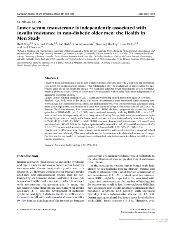 (PDF) Lower serum testosterone is independently associated with insulin ...