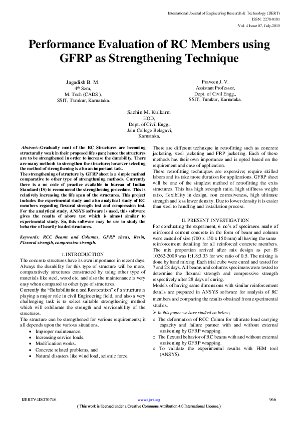 (PDF) IJERT-Performance Evaluation of RC Members using GFRP as Strengthening Technique