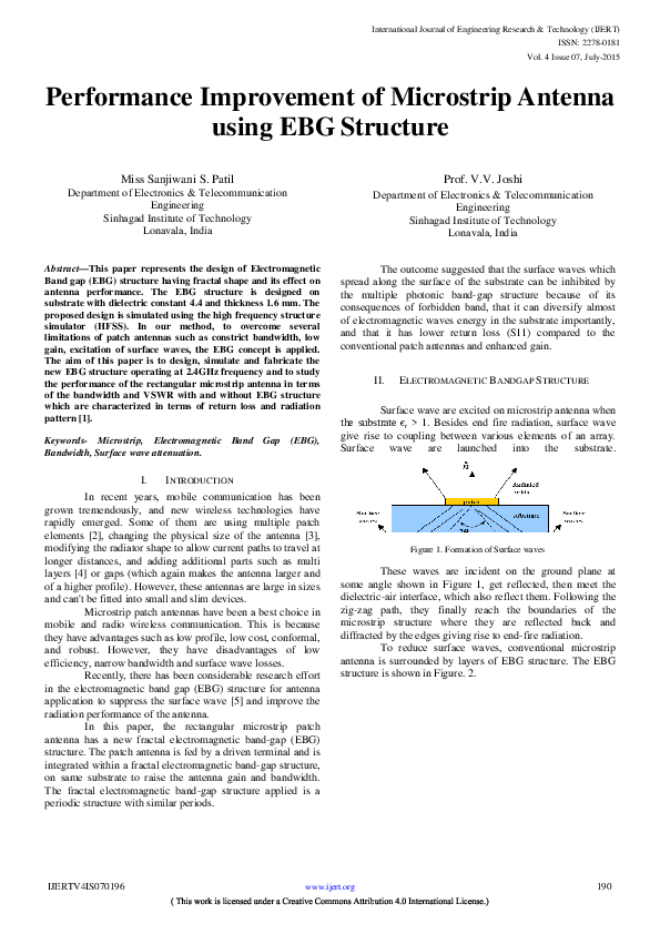(PDF) IJERT-Performance Improvement of Microstrip Antenna using EBG Structure