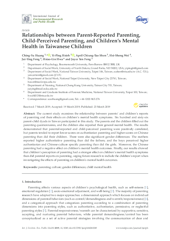 (PDF) Relationships between Parent-Reported Parenting, Child-Perceived Parenting, and Children’s ...
