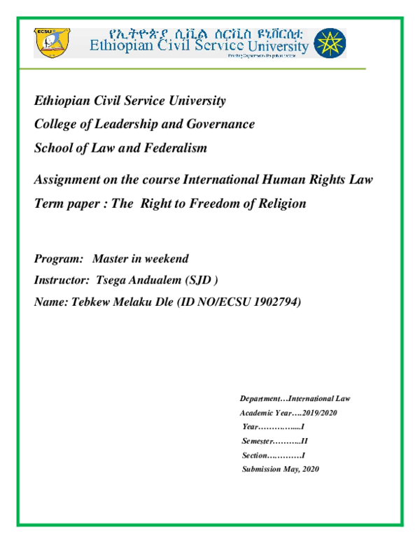 (PDF) School of Law and Federalism Assignment on the course ...