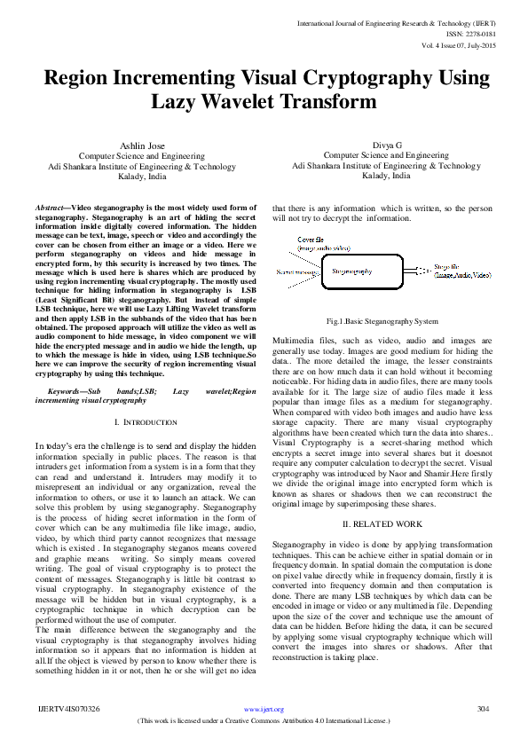 (PDF) IJERT-Region Incrementing Visual Cryptography Using Lazy Wavelet Transform
