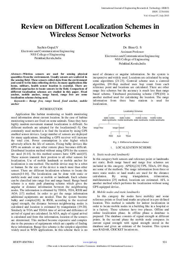 Pdf Ijert Review On Different Localization Schemes In Wireless Sensor Networks