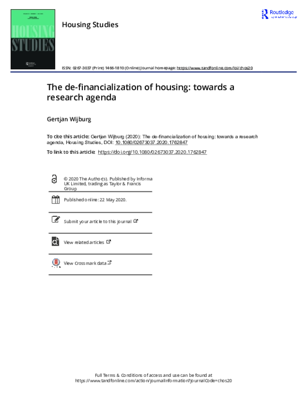 (PDF) The de-financialization of housing: towards a research agenda