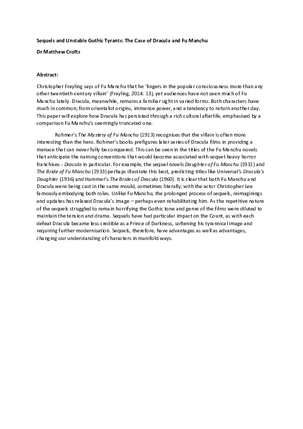 (PDF) Sequels and Unstable Gothic Tyrants: The Case of Dracula and Fu ...