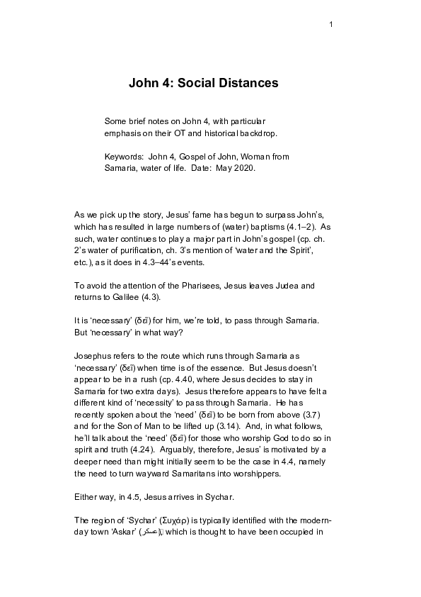 (PDF) John 4: Social Distances