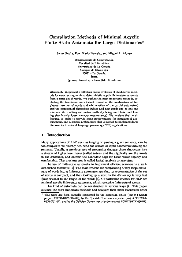 Compilation Methods Of Minimal Acyclic Finite State Automata For Large Dictionaries