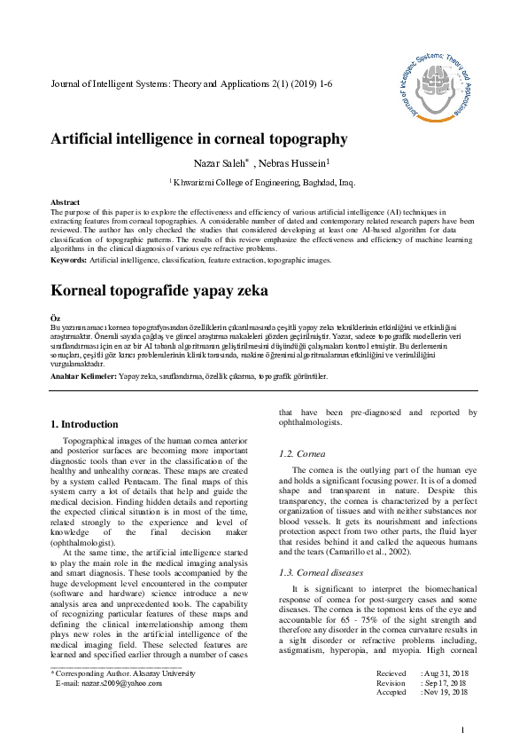 (PDF) Artificial intelligence in corneal topography