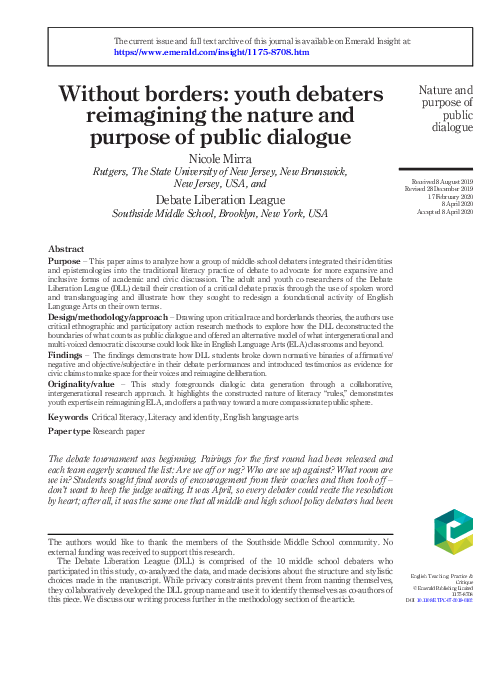 (PDF) Without Borders: Youth Debaters Reimagining the Nature and ...