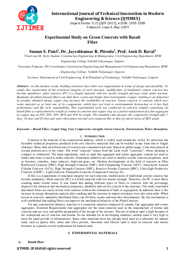 (PDF) Experimental Study on Green Concrete with Basalt Fiber