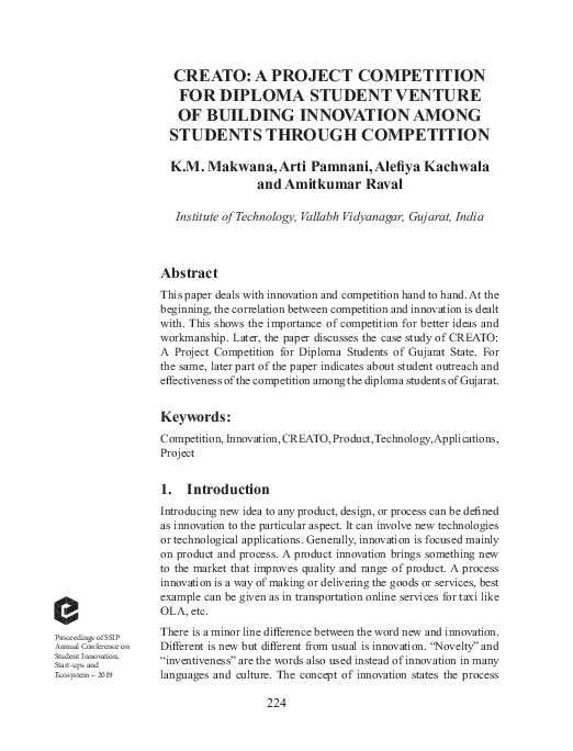 (PDF) CREATO: A Project competition for Diploma Students - Venture of ...