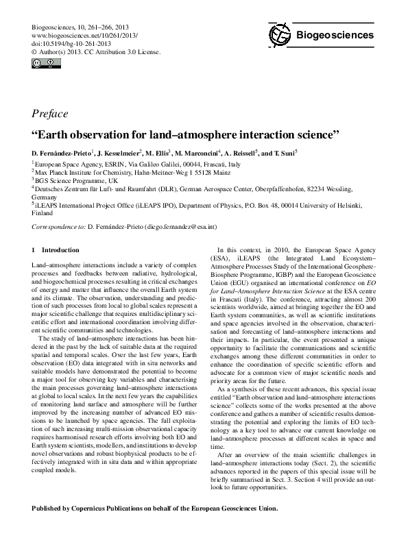 (PDF) Earth observation for land–atmosphere interaction science