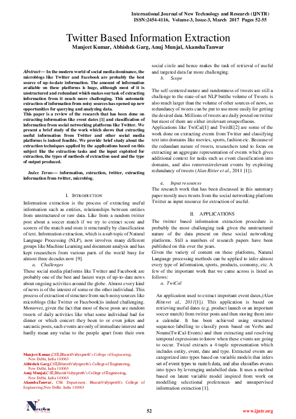 Pdf Twitter Based Information Extraction
