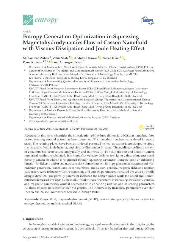 Pdf Entropy Generation Optimization In Squeezing Magnetohydrodynamics